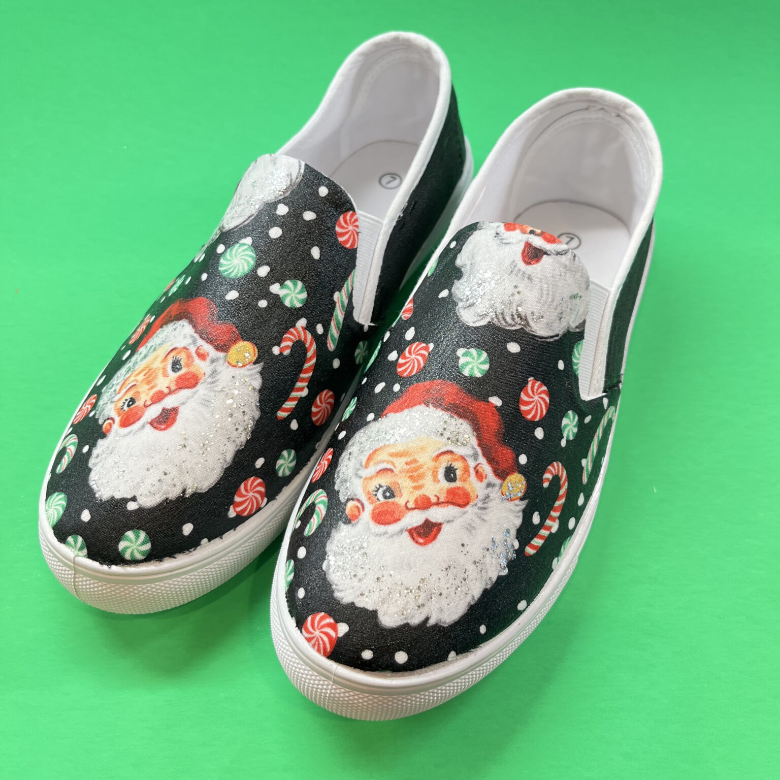 How to Mod Podge Fabric to Shoes: Santa Sneakers - CATHIE FILIAN's ...