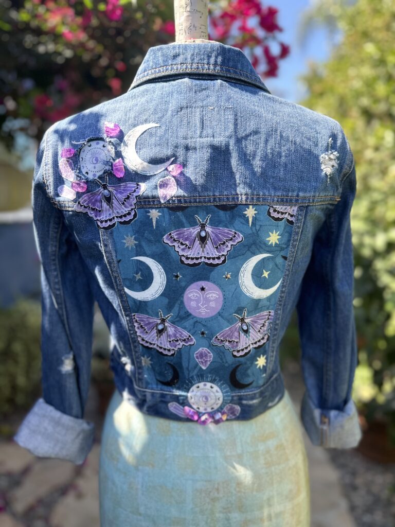 No Sew How to Add Fabric to Jean Jacket with Mod Podge Whimsy Goth ...