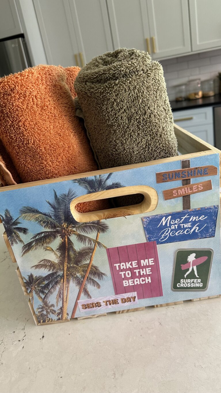 DIY Beach Swimsuit Bikini Box Crate with Mod Podge Decoupage - CATHIE ...