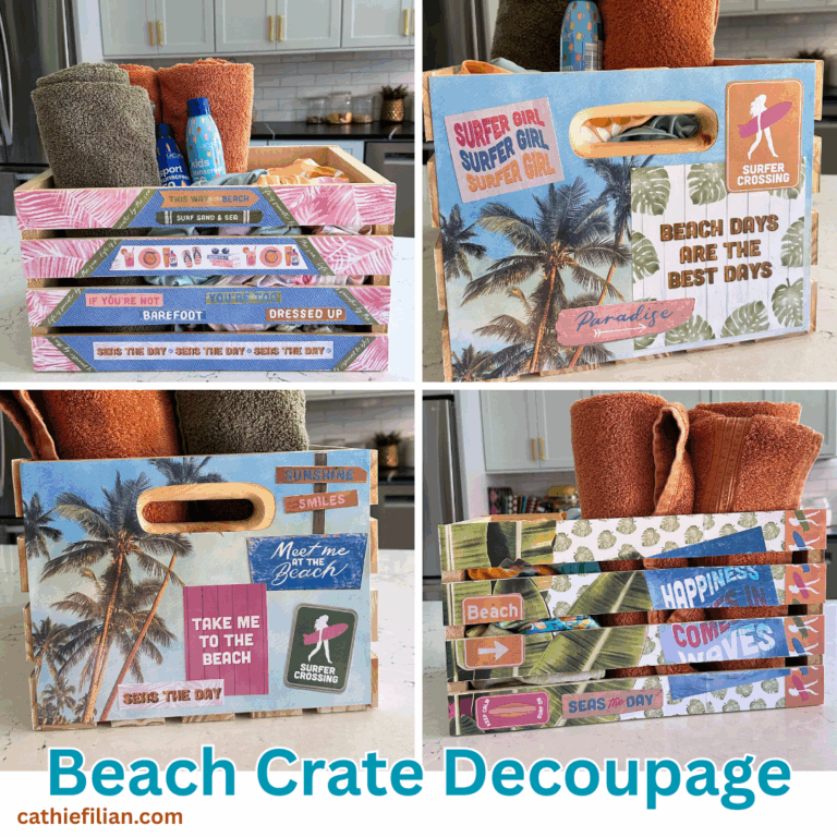 DIY Beach Swimsuit Bikini Box Crate with Mod Podge Decoupage - CATHIE ...